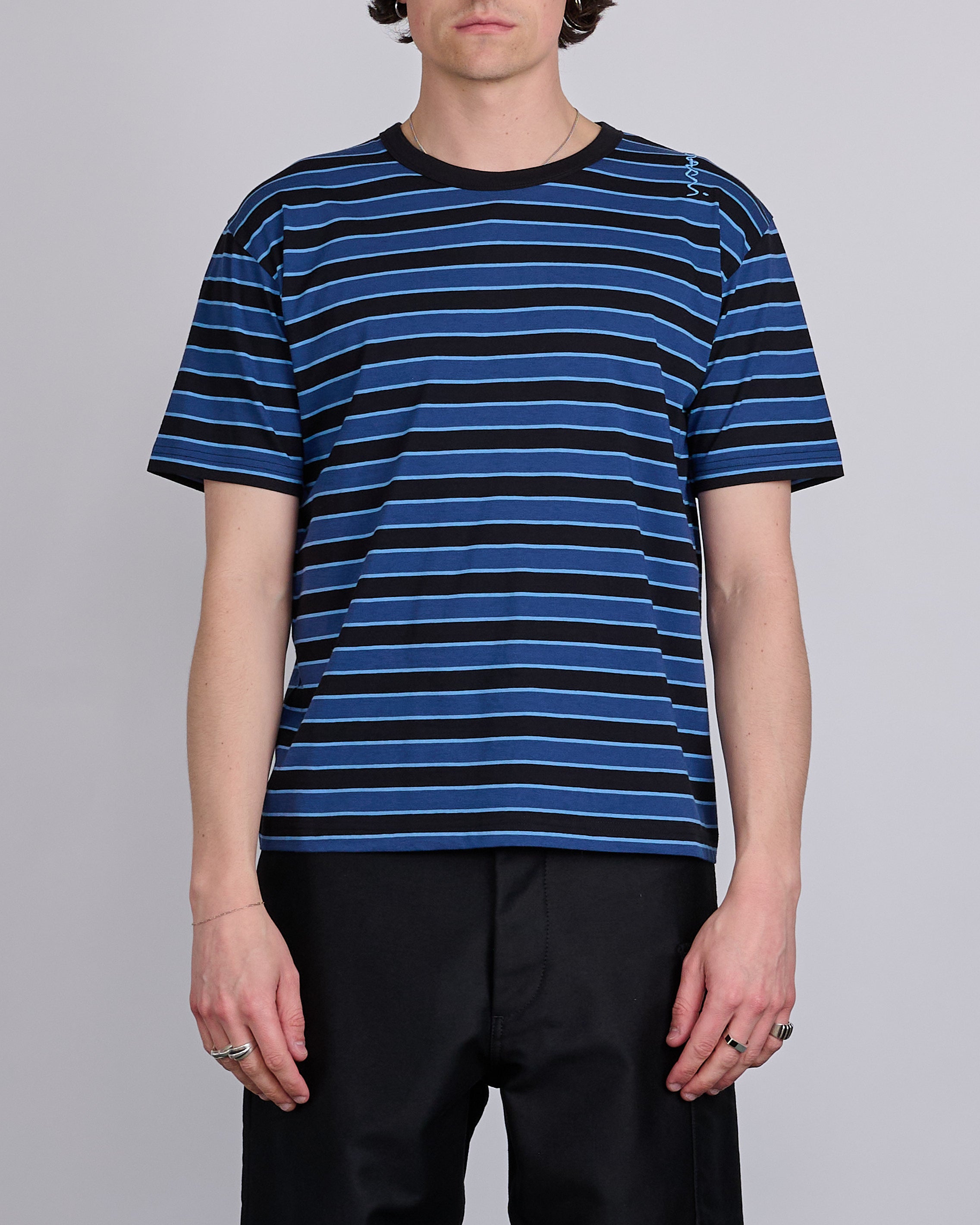 Marni Striped Jersey T-Shirt Dark Limoges Blue – LESS 17