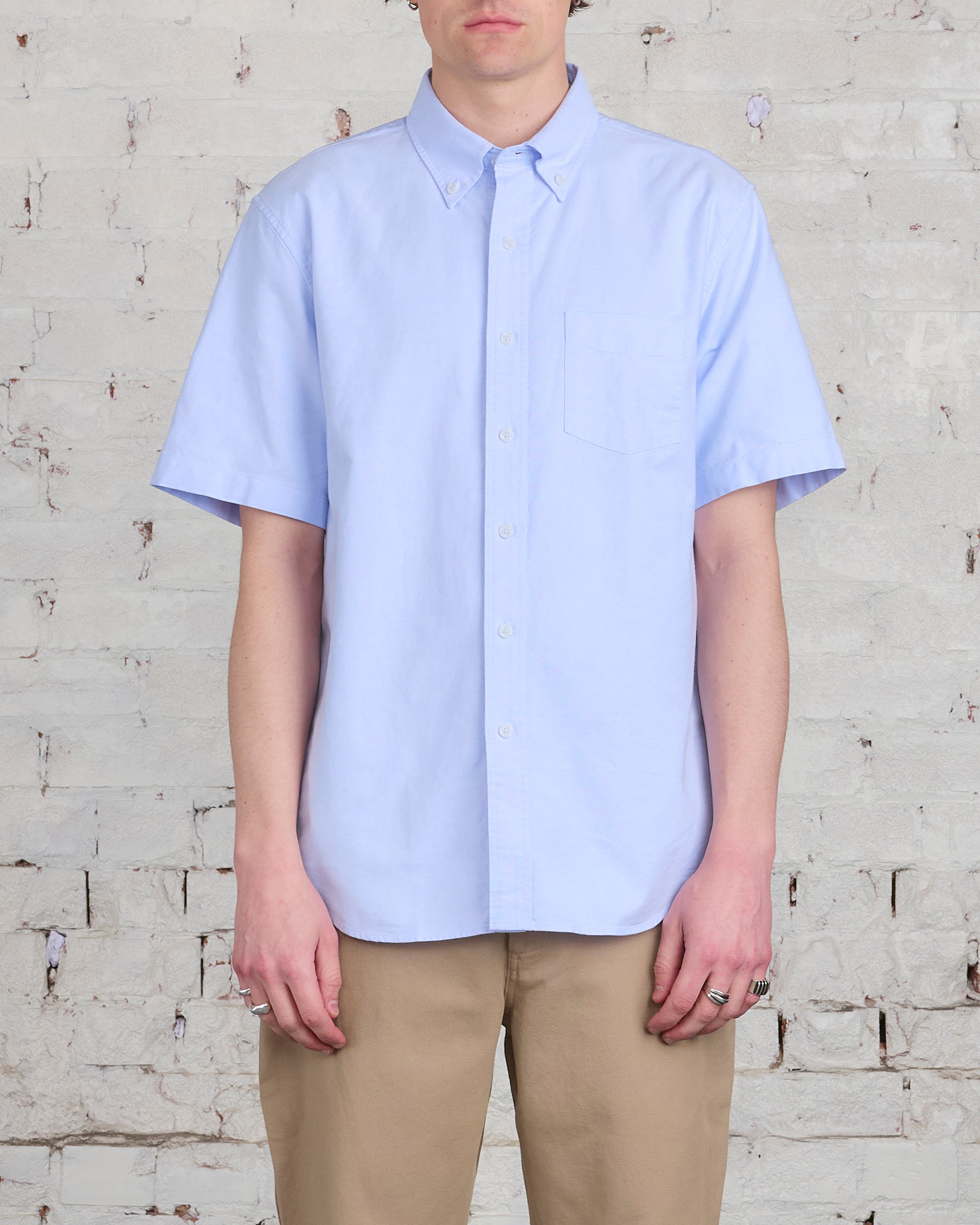 Reigning Champ Windsor Short Sleeve Oxford Button Shirt Light Blue ...