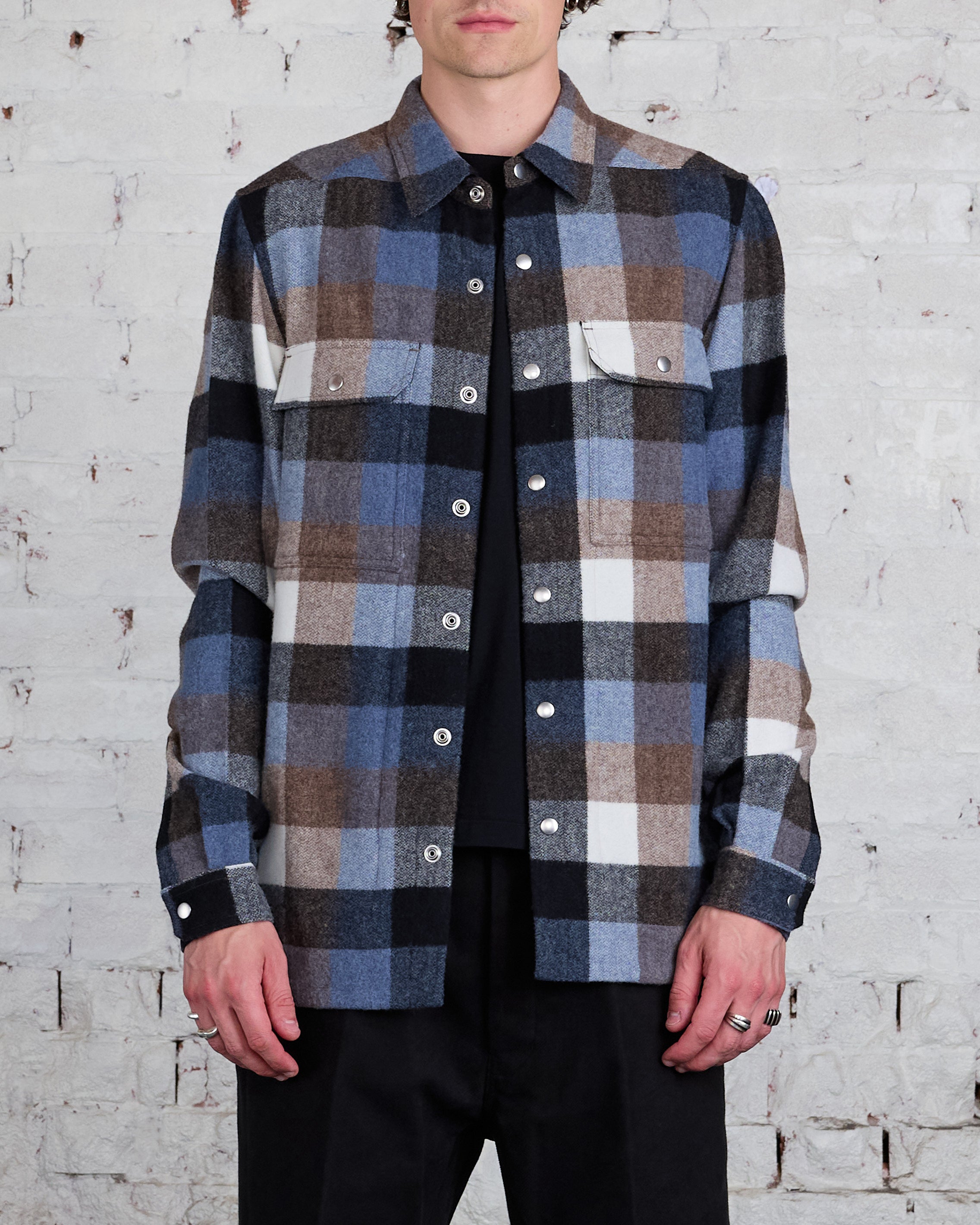 Rick Owens Outershirt Lodenette Wool Pale Blue Plaid – LESS 17