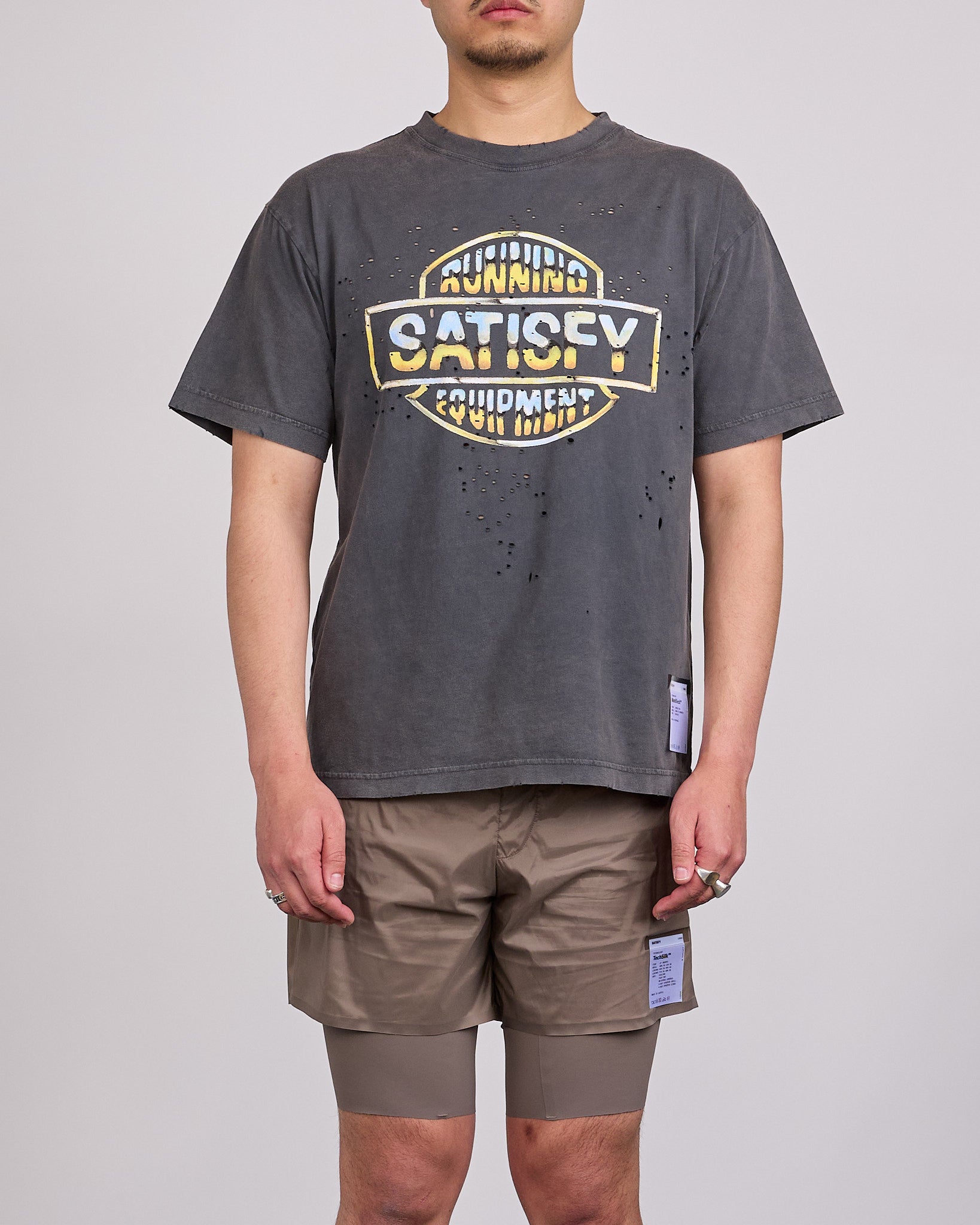 SATISFY MothTech Crest Graphic T-Shirt Aged Black – LESS 17