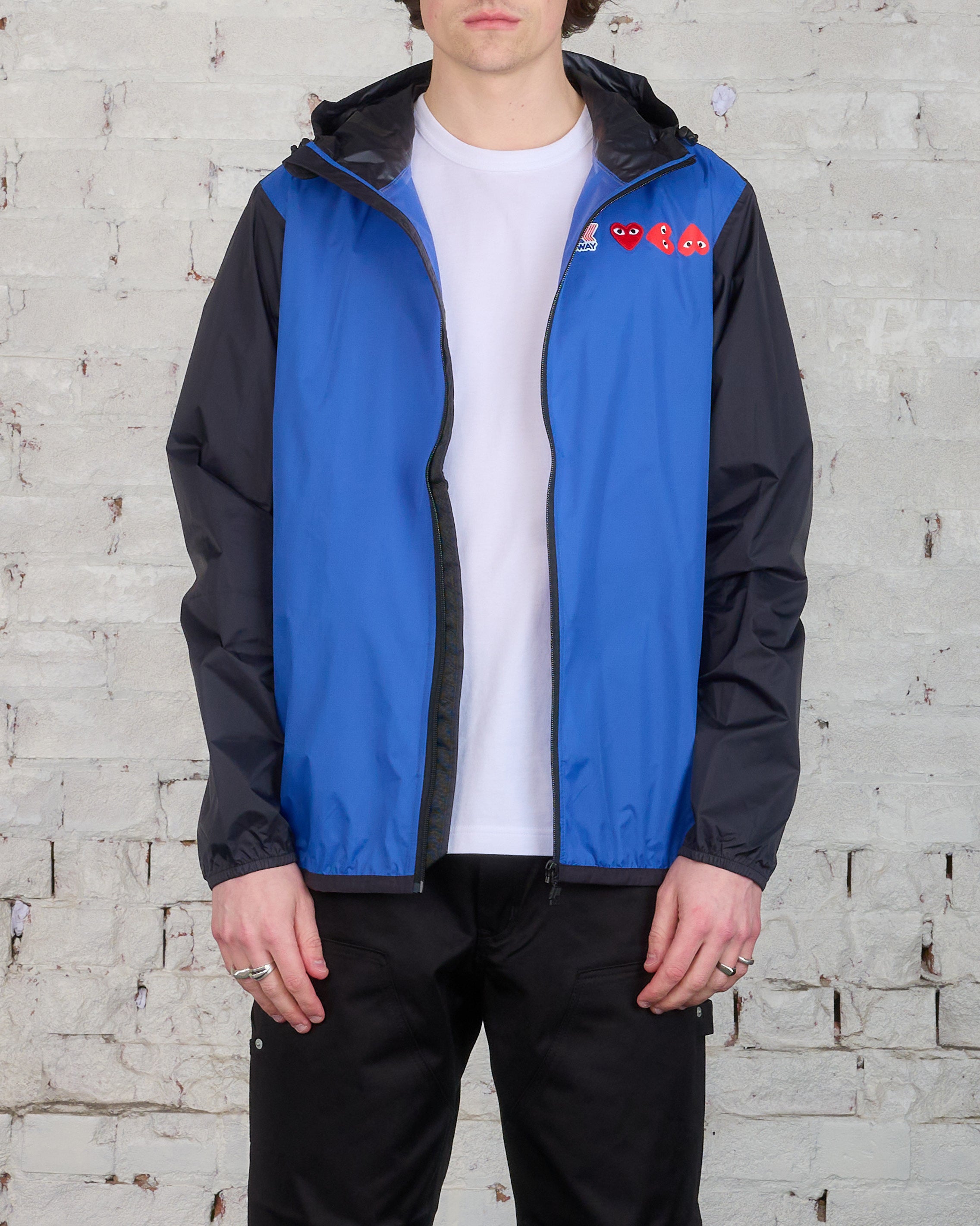 Comme des Garçons PLAY K-Way Full Zip Hooded Jacket Blue/Black – LESS 17